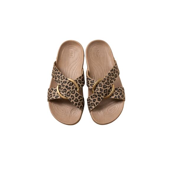 CROCS | Shoes | Crocs Womens Leopard Print Slide Sandals Comfort ...